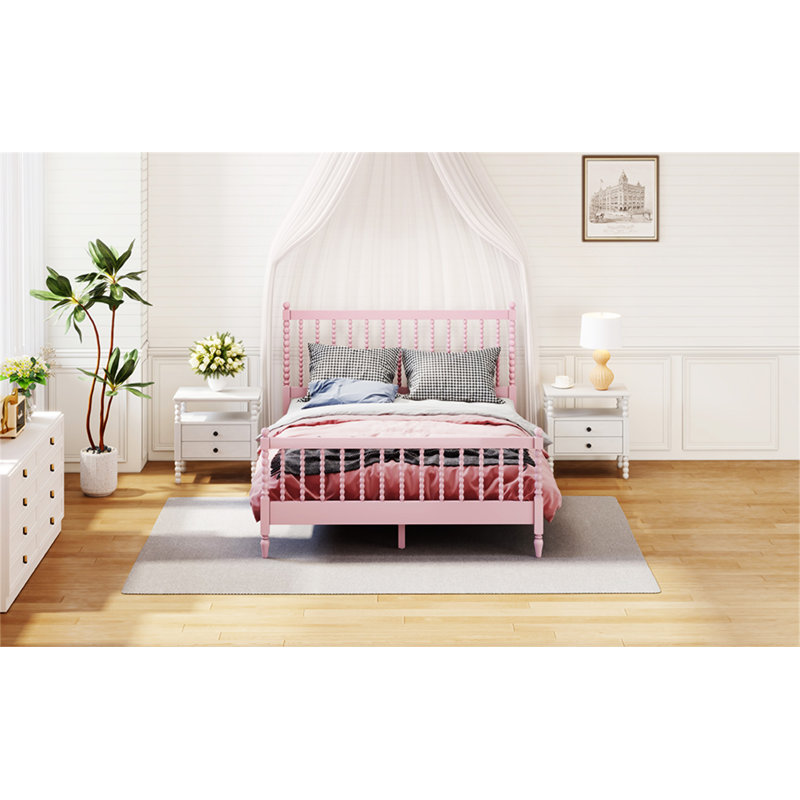 Wood Platform Bed With Gourd Shaped Headboard And Footboard